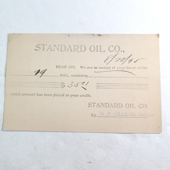 Office | 1895 Standard Oil Company Receipt R J Washburn Palmyna ...